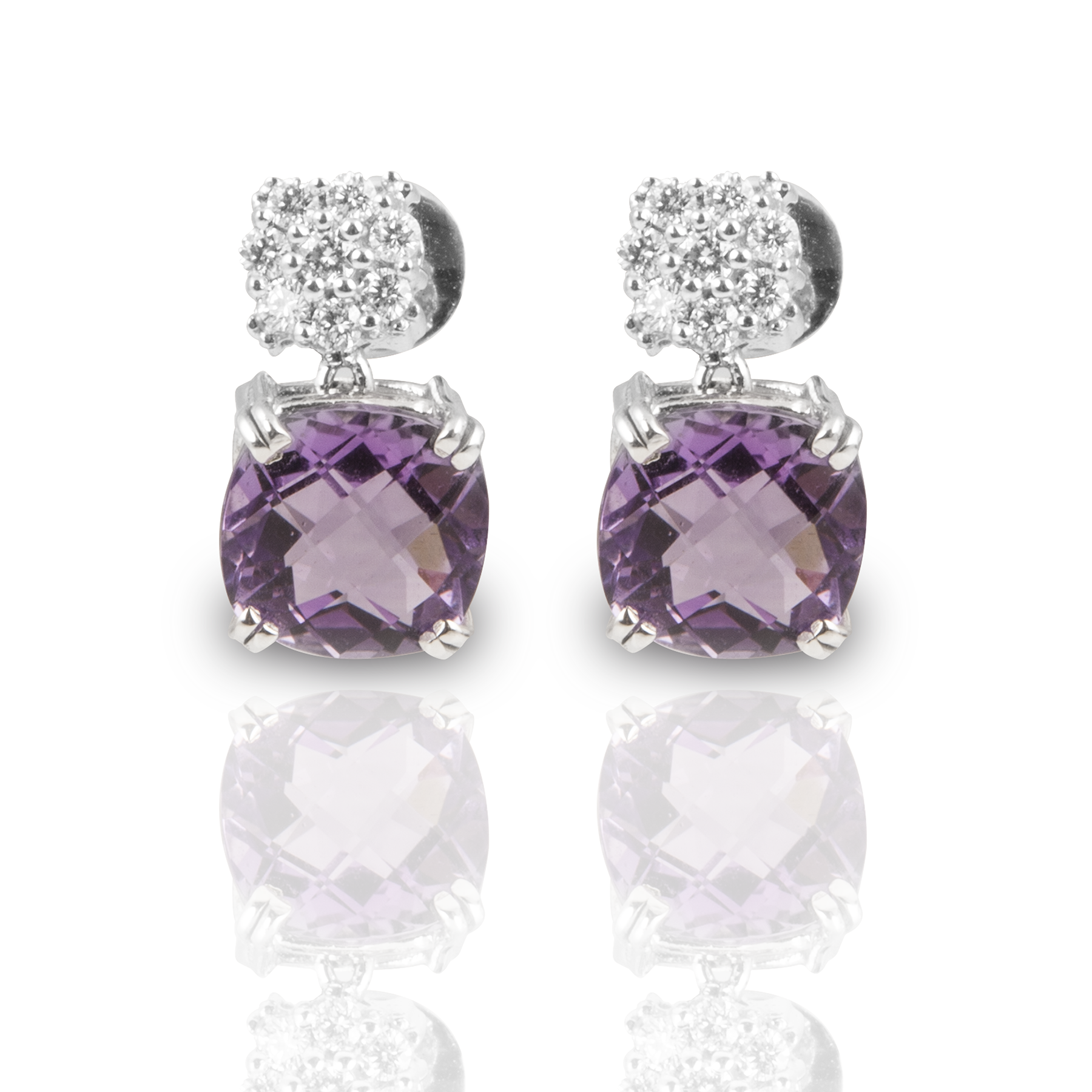 Charming 18K White Gold Diamond & Amethyst Studs - EFIF Diamonds – EF ...
